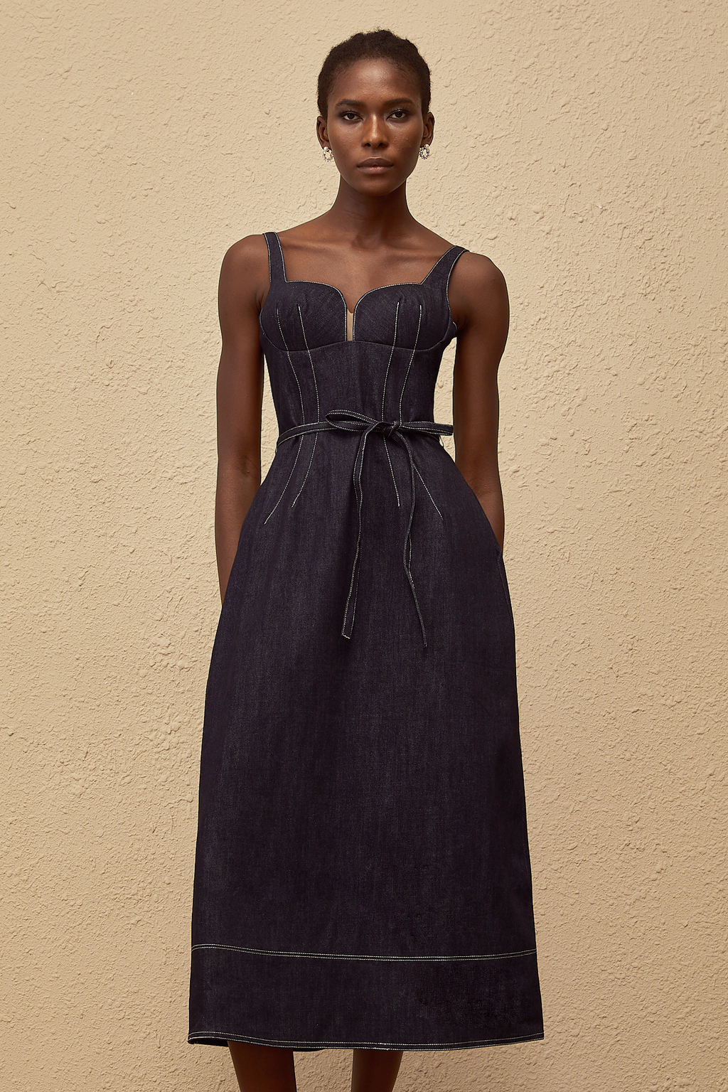 Éclat Indigo Blue Denim Midi Dress (Final Sale)
